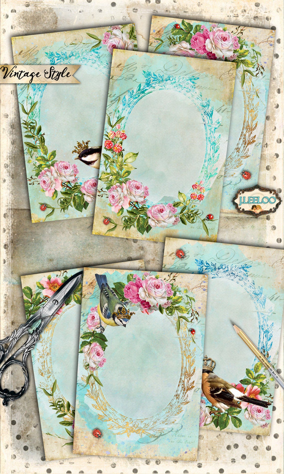 VICTORIAN POSTCARDS Invite Greetings Cards Birds Spring Rose | Etsy