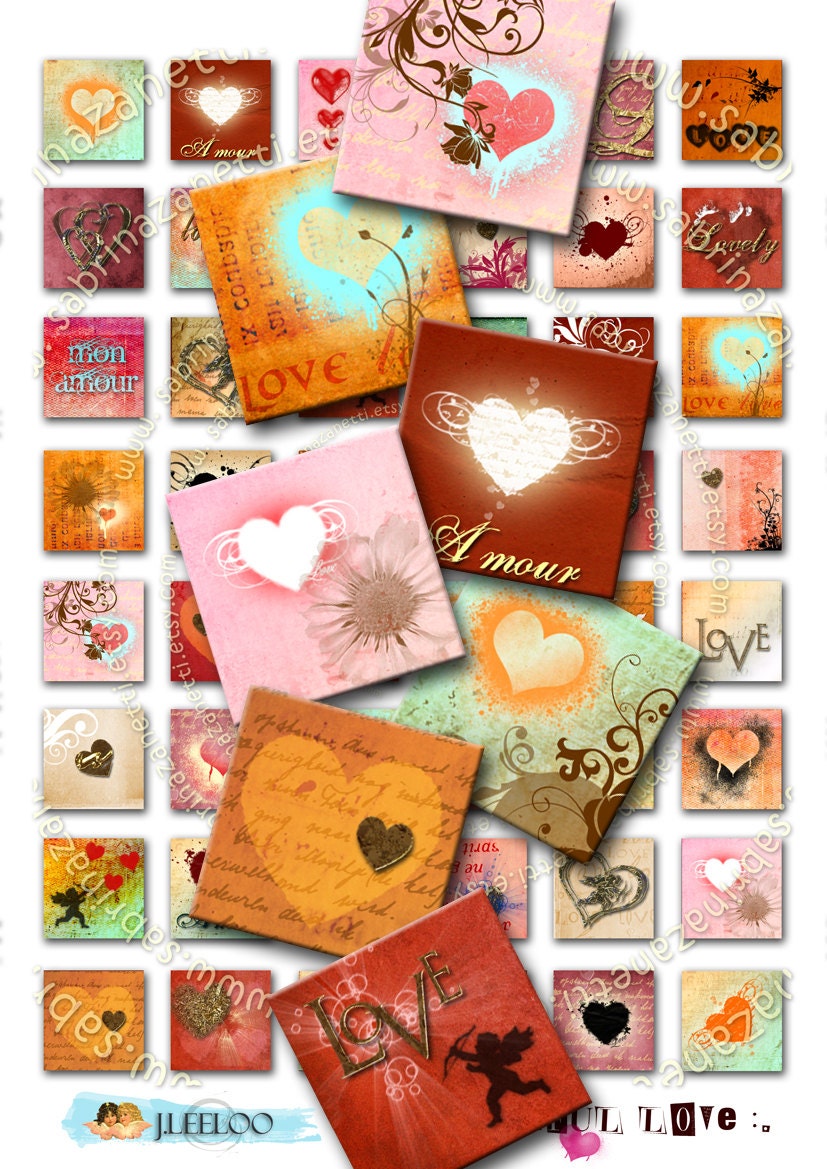 Digital Collage Sheet BEAUTIFUL LOVE 1x1 Square for Pendant | Etsy