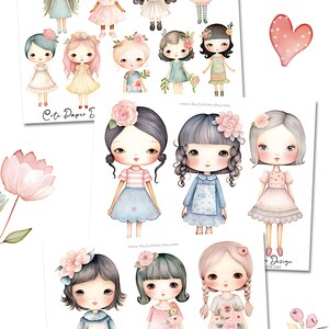 CUTE PAPER DOLLS Printable Pastel Kit Junk Journal Cut off | Dolls ...