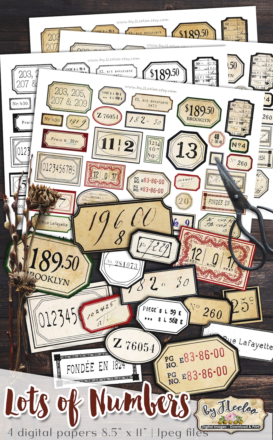 LOTS OF NUMBERS Labels Kit Printable Vintage Ephemera Junk - Etsy