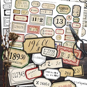 LOTS OF NUMBERS Labels Kit Printable Vintage Ephemera Junk Journal ...