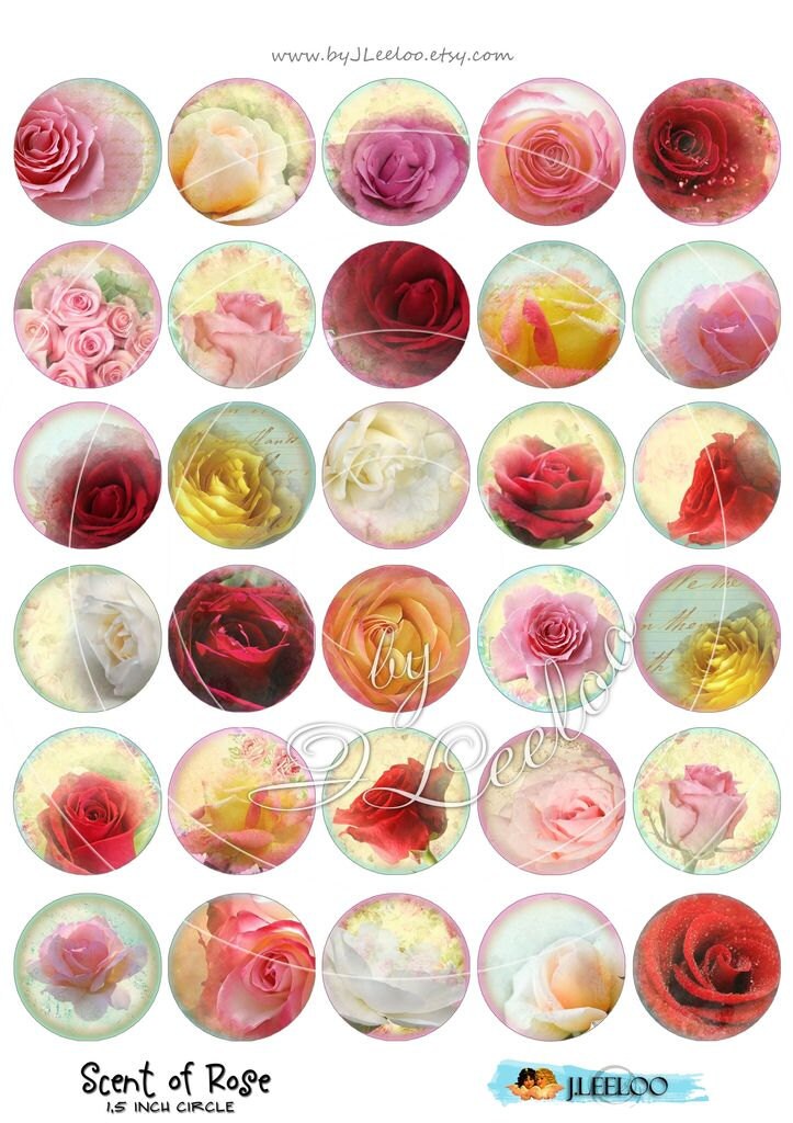 Digital Paper SCENT OF ROSE 1.5 Inch Circle Roses Images for - Etsy