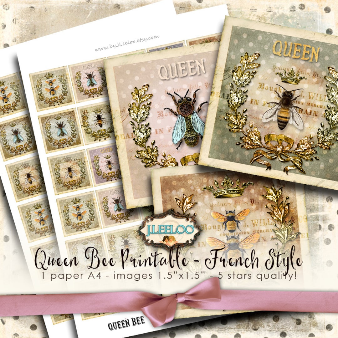 QUEEN BEE Printable Sheets 1.5 Inch Square Digital Images French Paper ...