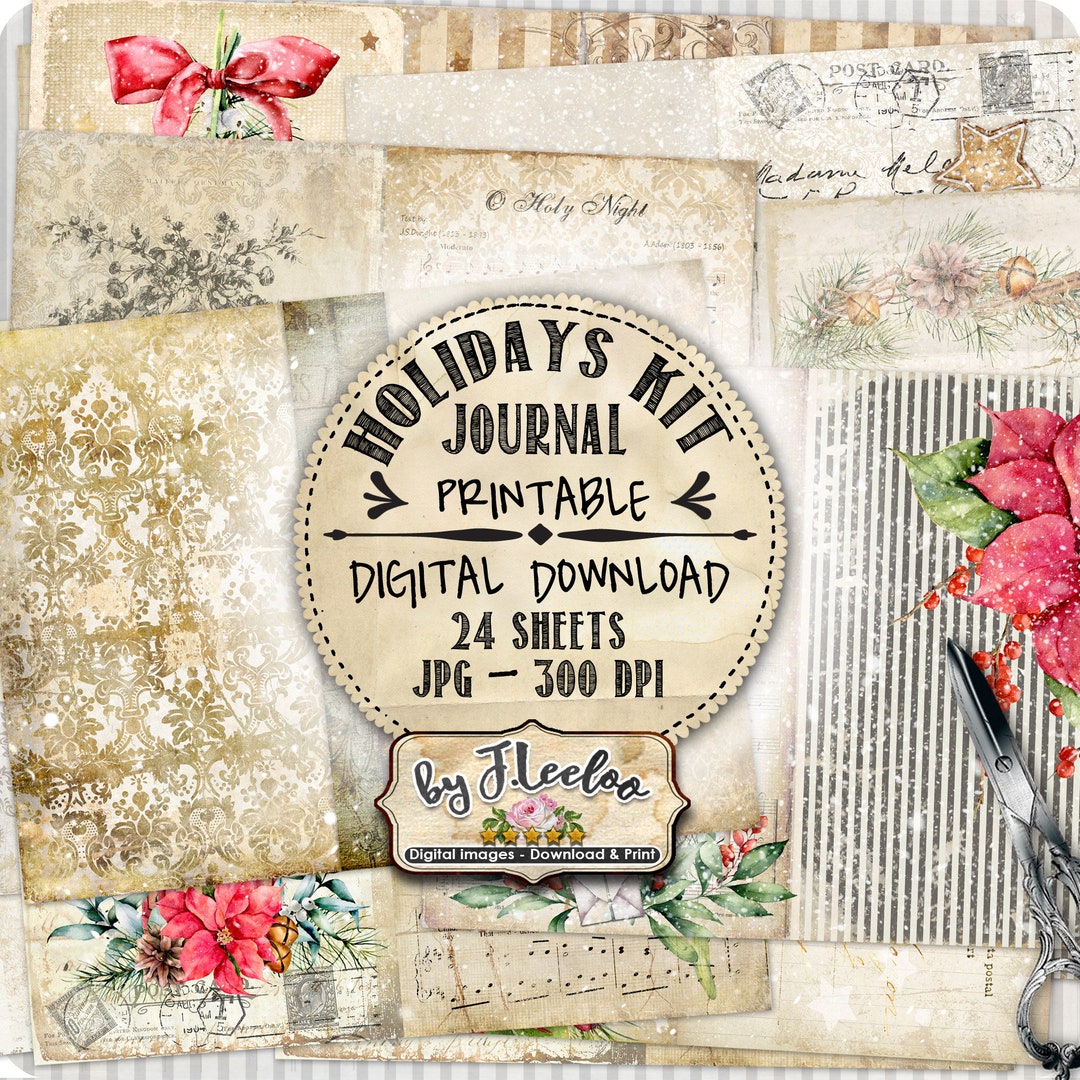 CHRISTMAS KIT Journal Diy Holidays Shabby Chic Vintage Diary Printable ...