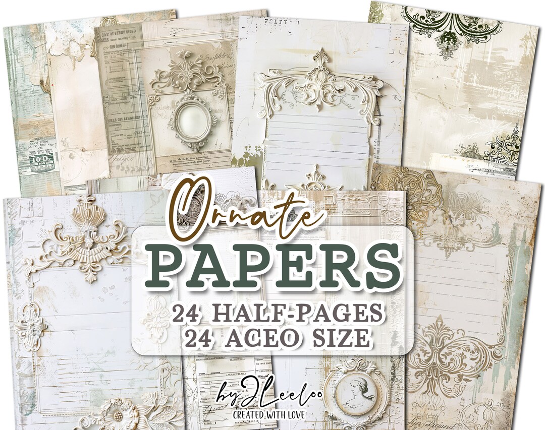 ORNATE PAPERS Half Pages Printable | French Junk Journal Mixed Media ...