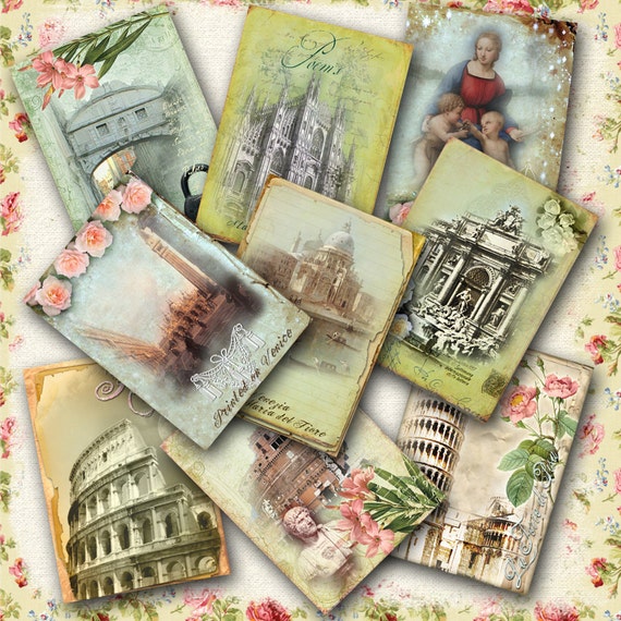 ITALIAN GIFT printable gift label atc Digital collage sheet | Etsy