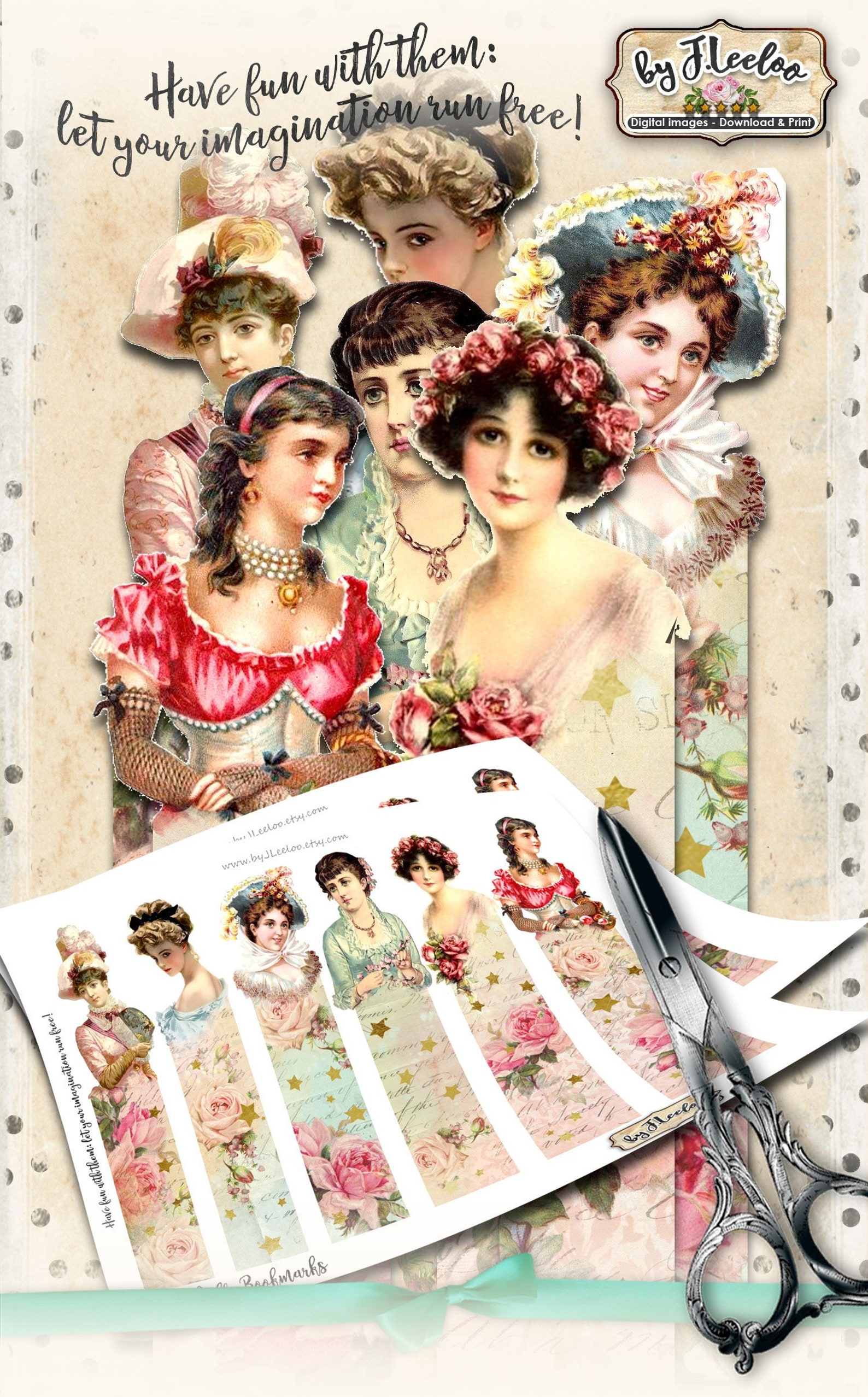 DOLLS BOOKMARKS Printable Paper Victorian Digital Collage | Etsy UK