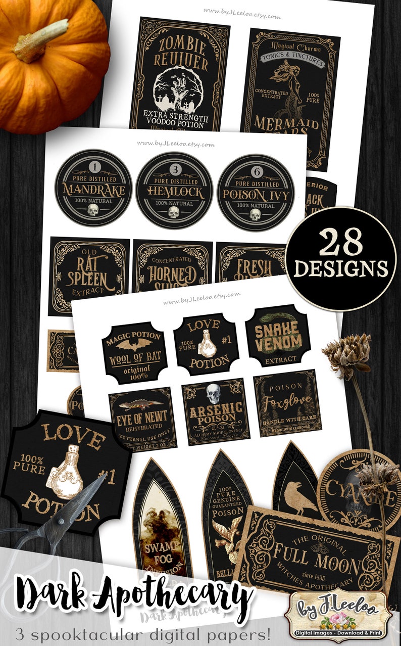 DARK APOTHECARY Printable Potion Poison Tags Label Bottle Jar Labels ...