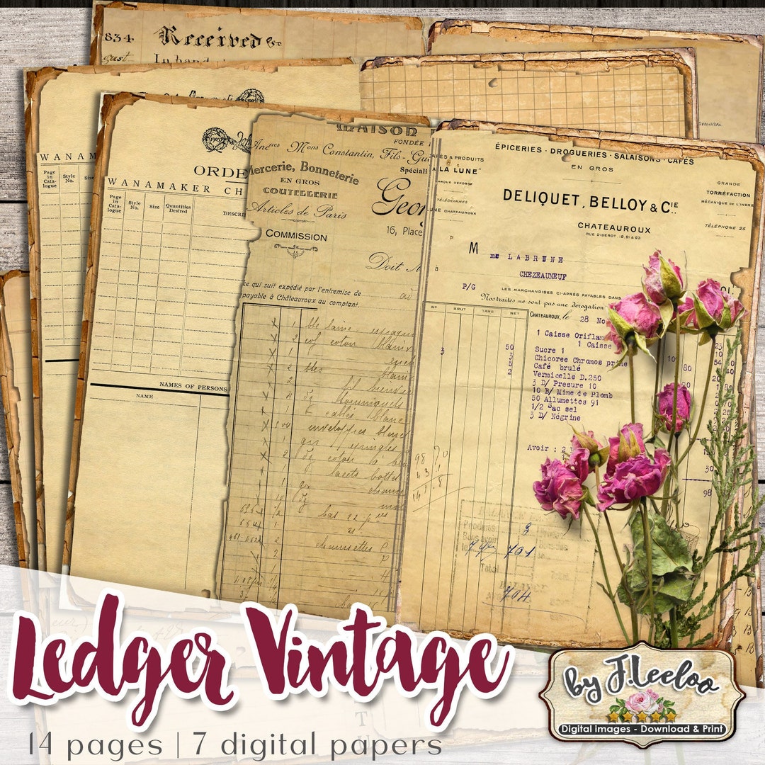 LEDGER VINTAGE Journal Art Half Pages | Stationery Crafting Ephemera ...