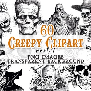 CREEPY CLIPART Set 1 | Vintage Horror Scrapbook Junk Journal Paper ...