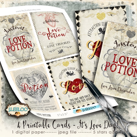 LOVE POTION Vintage Postcard Background Valentine Digital - Etsy