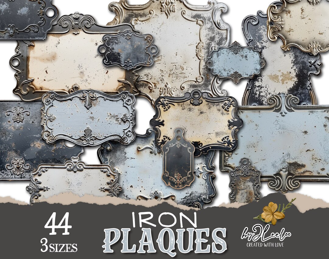 IRON PLAQUES Antique Vintage Supplies for Journal Diary and Paper Art ...