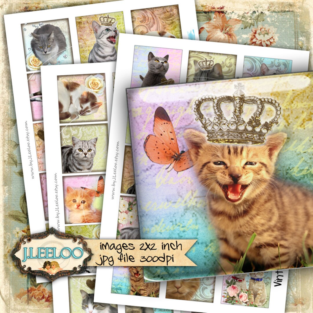 Digital Collage Sheet WONDER CAT'S 2x2 Square Puppie Love Kitten for ...