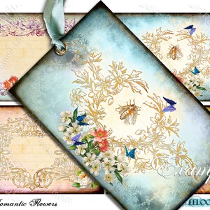ROMANTIC FLOWER Label Gift Tags French Images Shabby Chic Digital ...