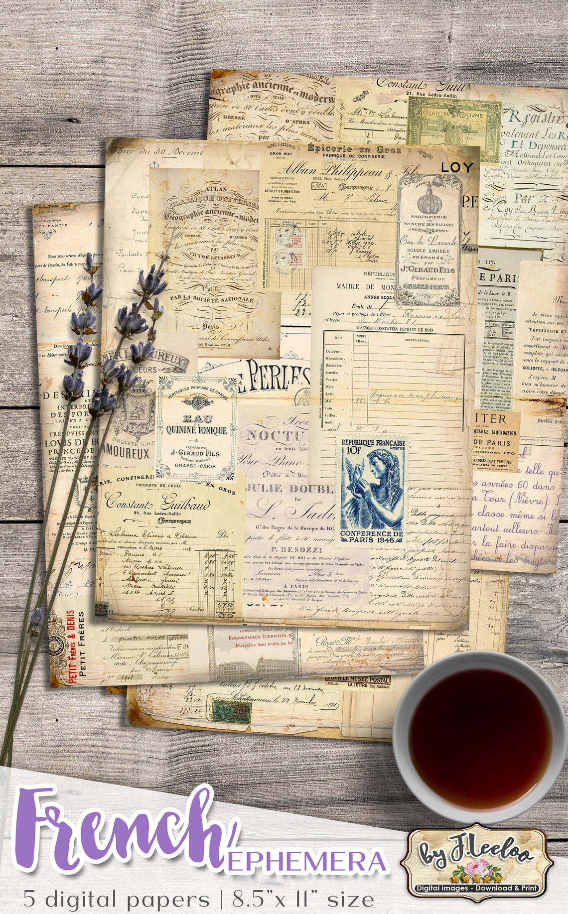 FRENCH EPHEMERA Digital Vintage Grunge Ephemera Printable - Etsy