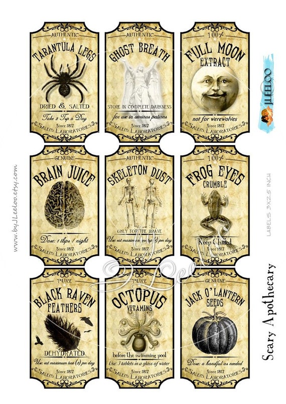 Creepy Halloween Bottle Labels 12pcs Vintage Horror Potion Bottle