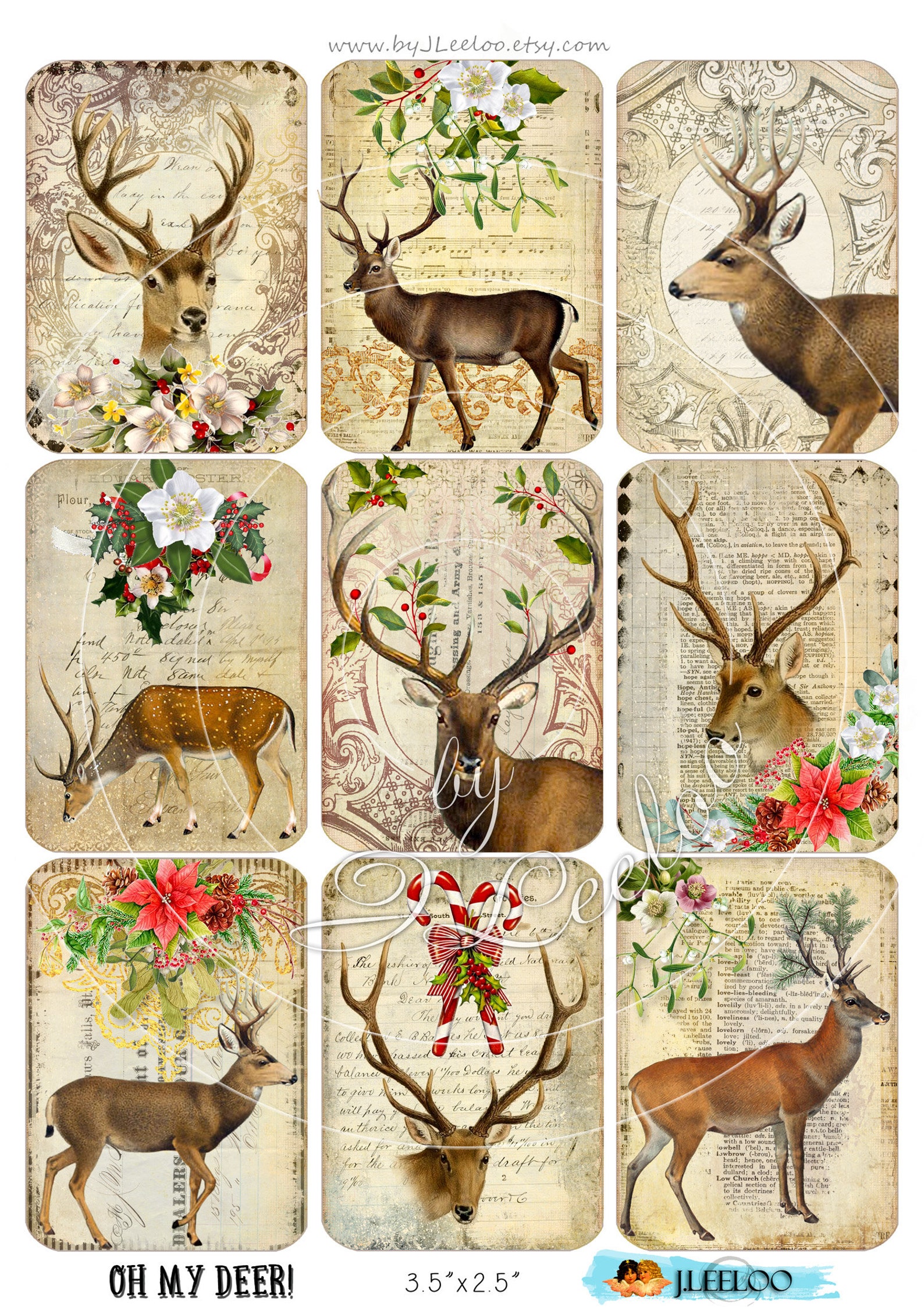 OH MY DEER Printable Holidays Gift Cards Digital Collage | Etsy