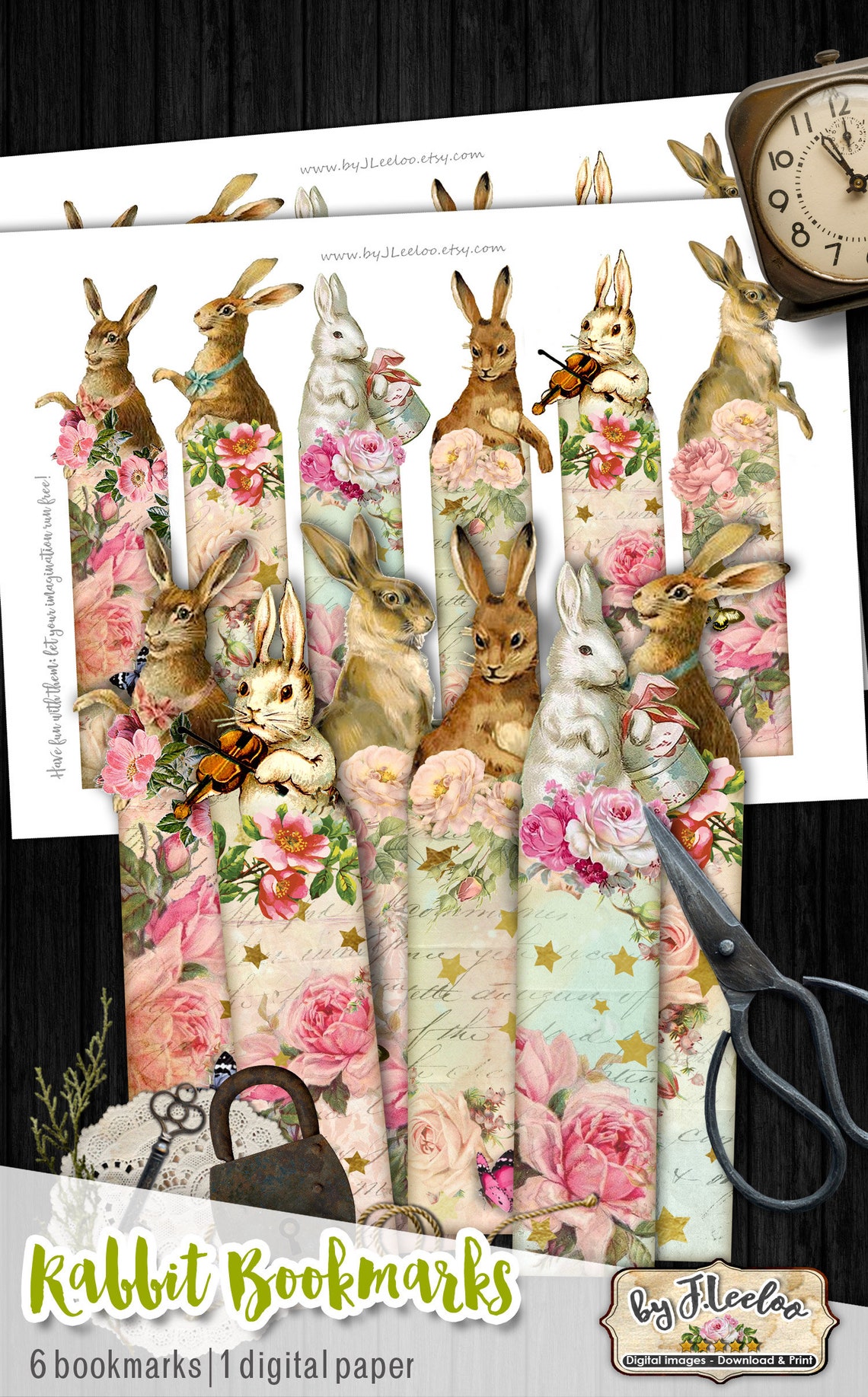 RABBIT BOOKMARK Printable Bunnies Vintage Images Instant Download ...