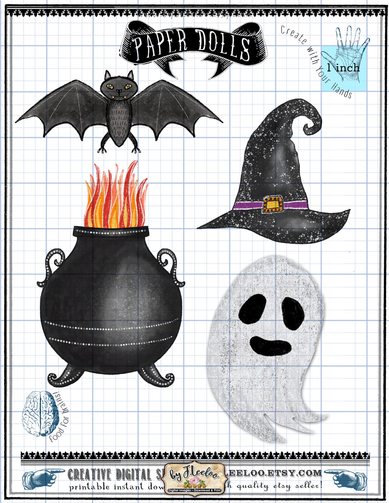 HALLOWEEN WITCH Paper Dolls Hand Drawn Scary Digital Altered Art ...