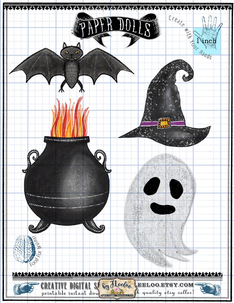 HALLOWEEN WITCH Paper Dolls Hand Drawn Scary Digital Altered Art ...