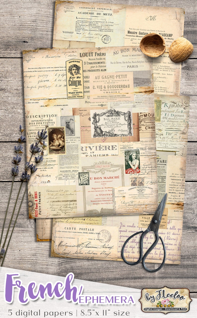 FRENCH EPHEMERA Digital Vintage Grunge Ephemera Printable - Etsy