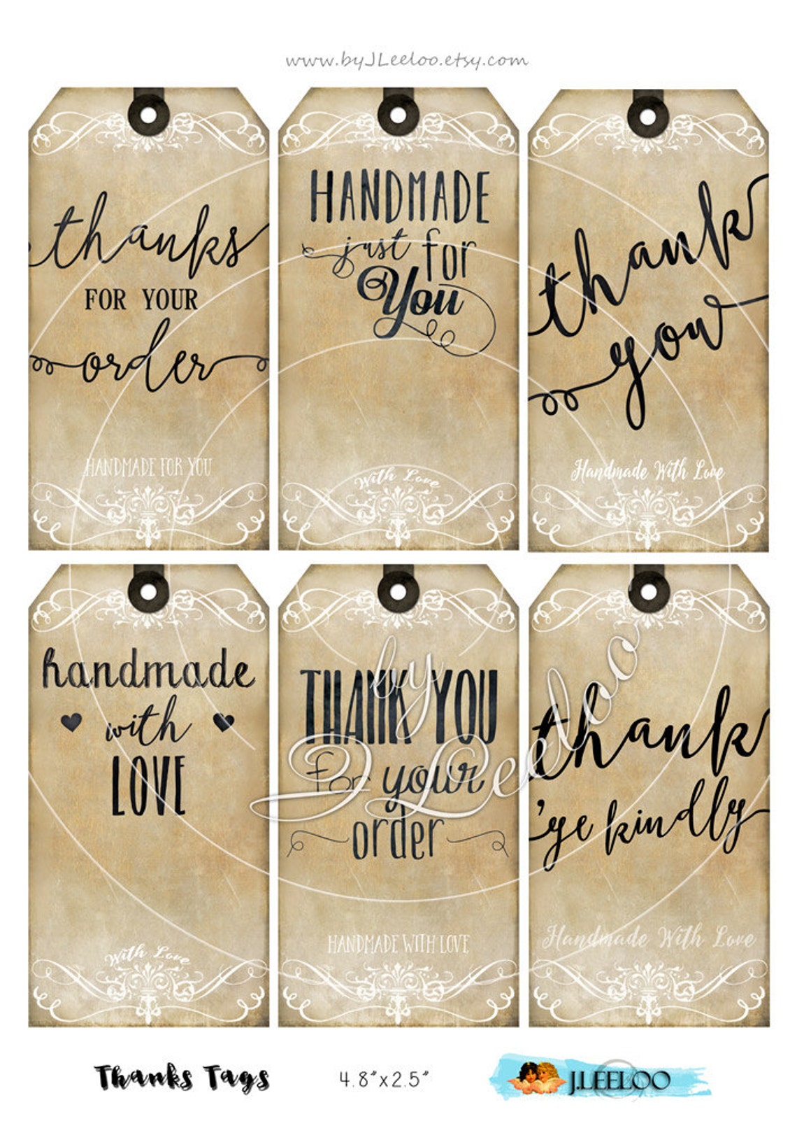 THANKS TAGS Digital Collage Sheet Shipping Packages Etsy Shop Crafting ...