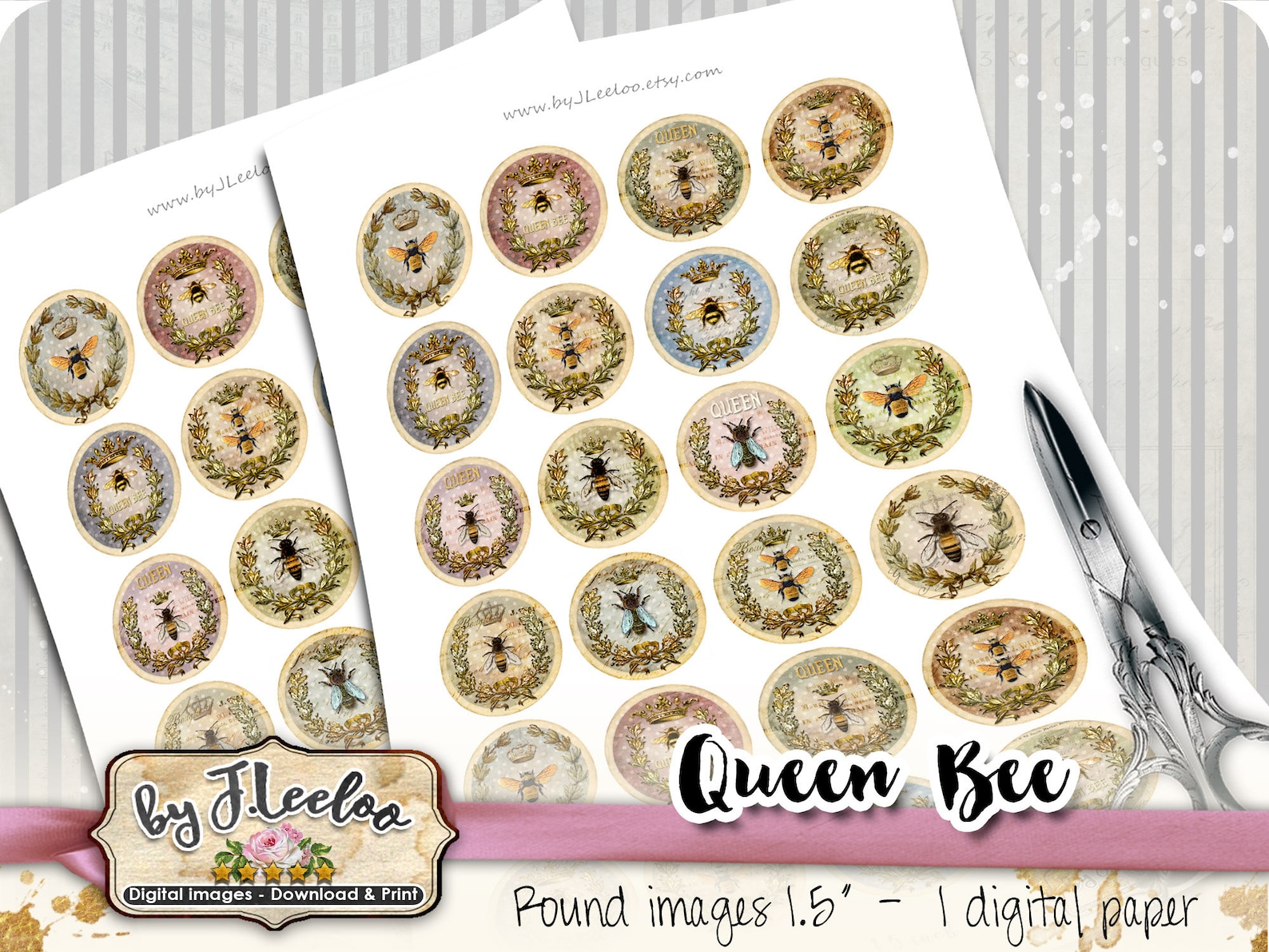 QUEEN BEE Printable Sheets 1.5 Inch Digital Images French | Etsy