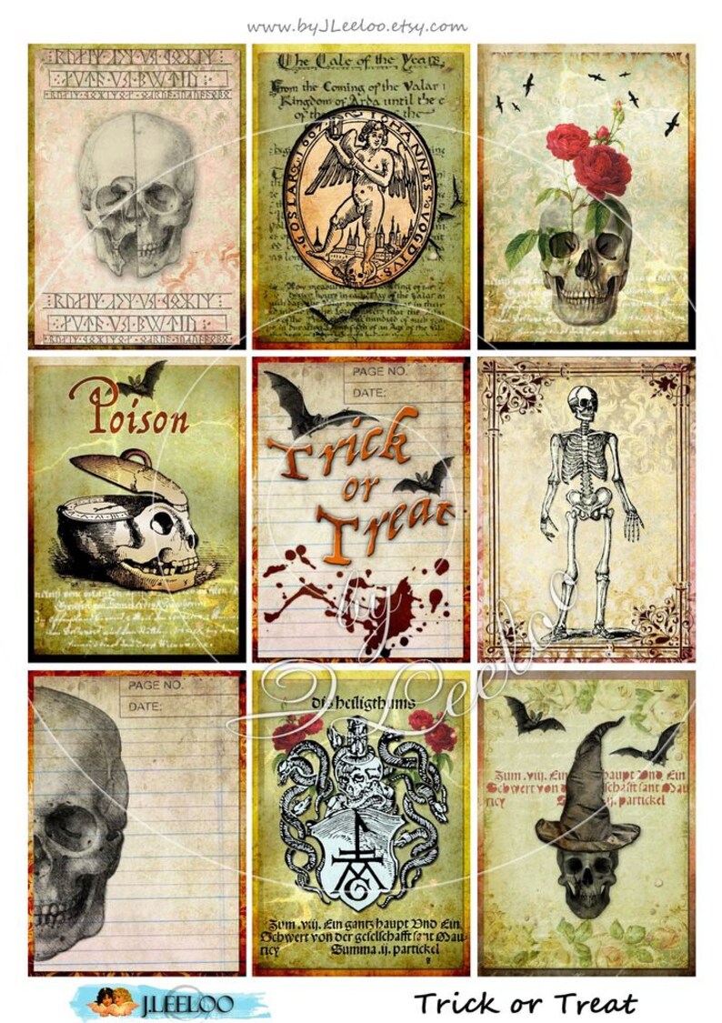 TRICK OR TREAT Printable Gift Cards Digital Collage Sheet Halloween ...