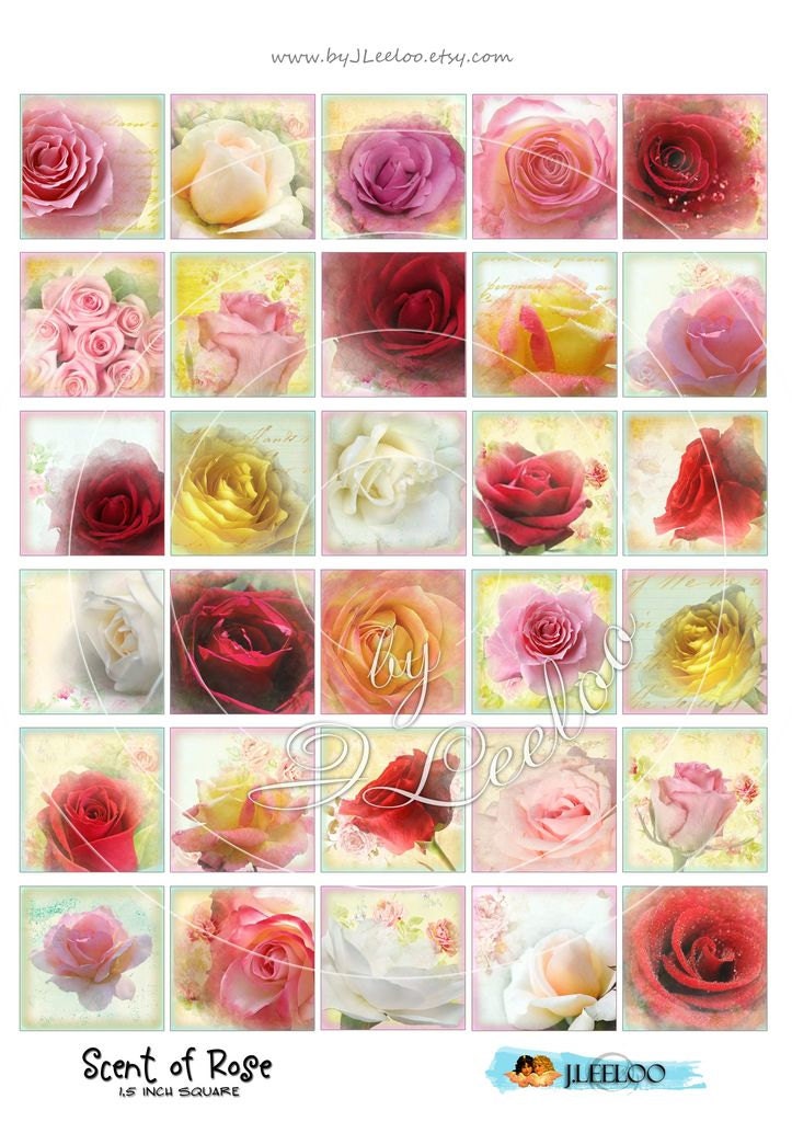 Digital Paper SCENT OF ROSE 1.5 Inch Square Roses Images for - Etsy