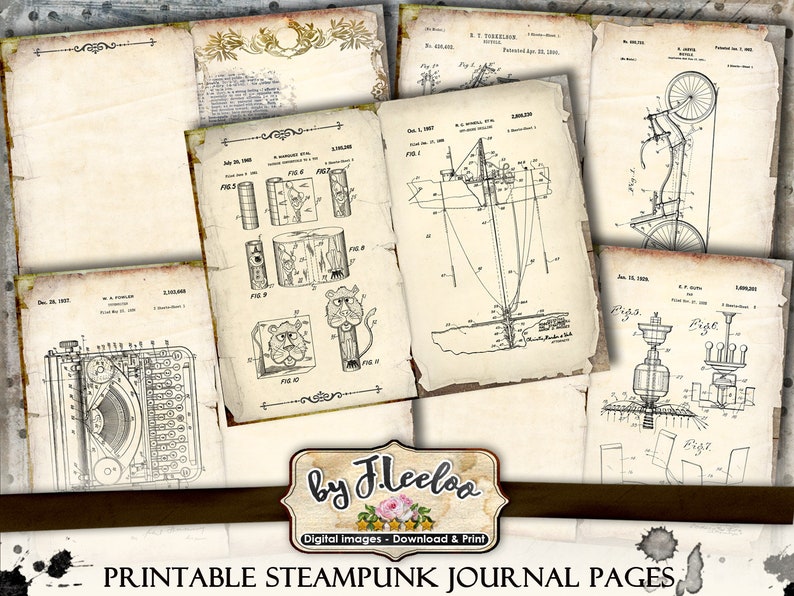 Printable JOURNAL PAGES Steampunk Papers 8.5x11 Inch Diary Junk Journal ...