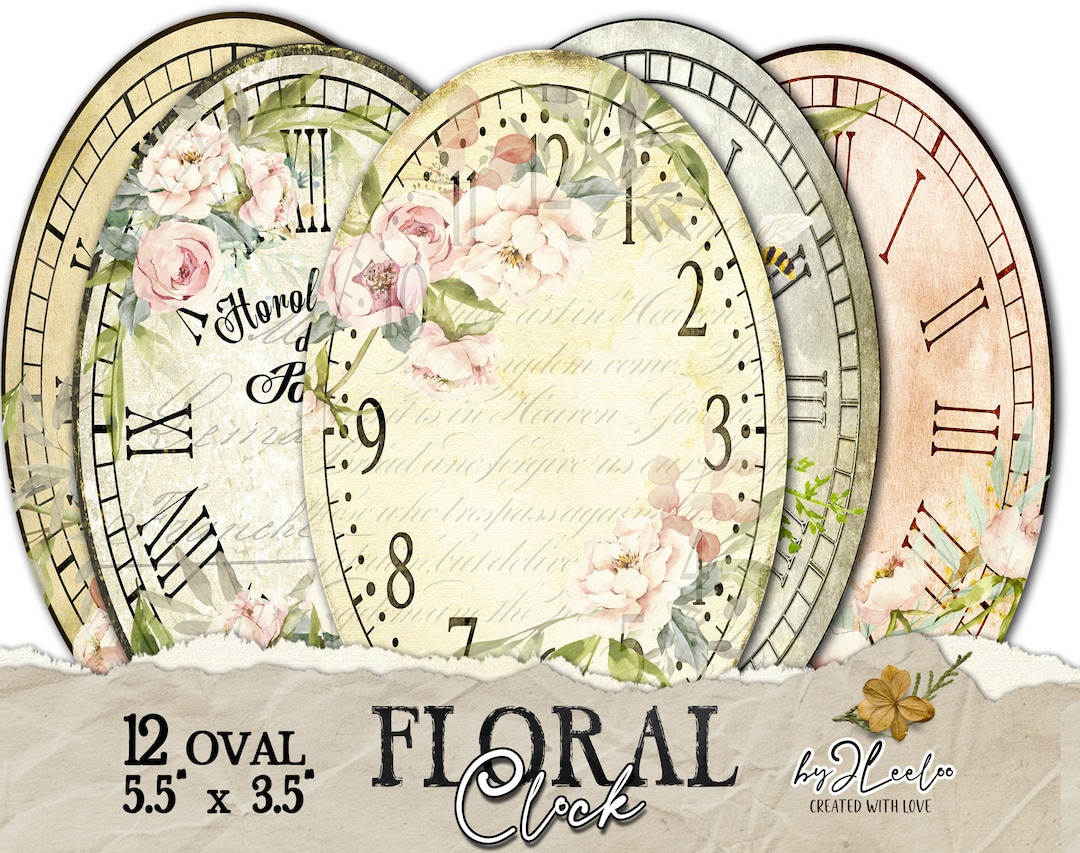 FLORAL CLOCK Oval Without Handles | Singles PNG Clock Faces Journal ...