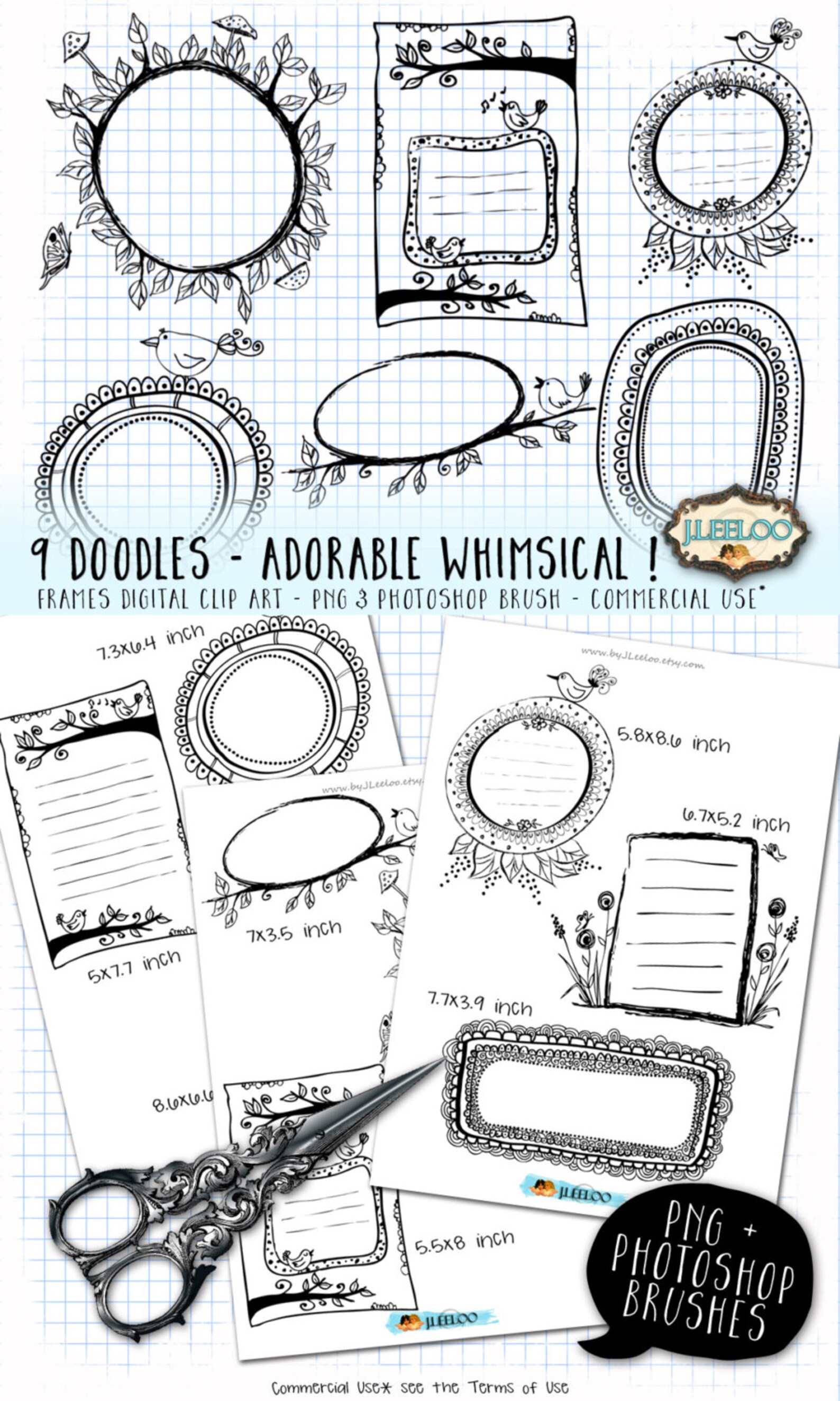 DOODLE FRAMES Digital Clip Art Printable Adorable Whimsical - Etsy