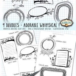 DOODLE FRAMES Digital Clip Art Printable Adorable Whimsical Commercial ...
