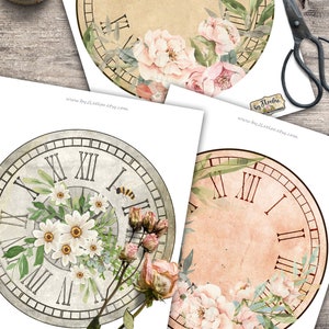 FLORAL CLOCK 8 Inch Circle Printable Clock Face Jpeg Clipart Vintage ...