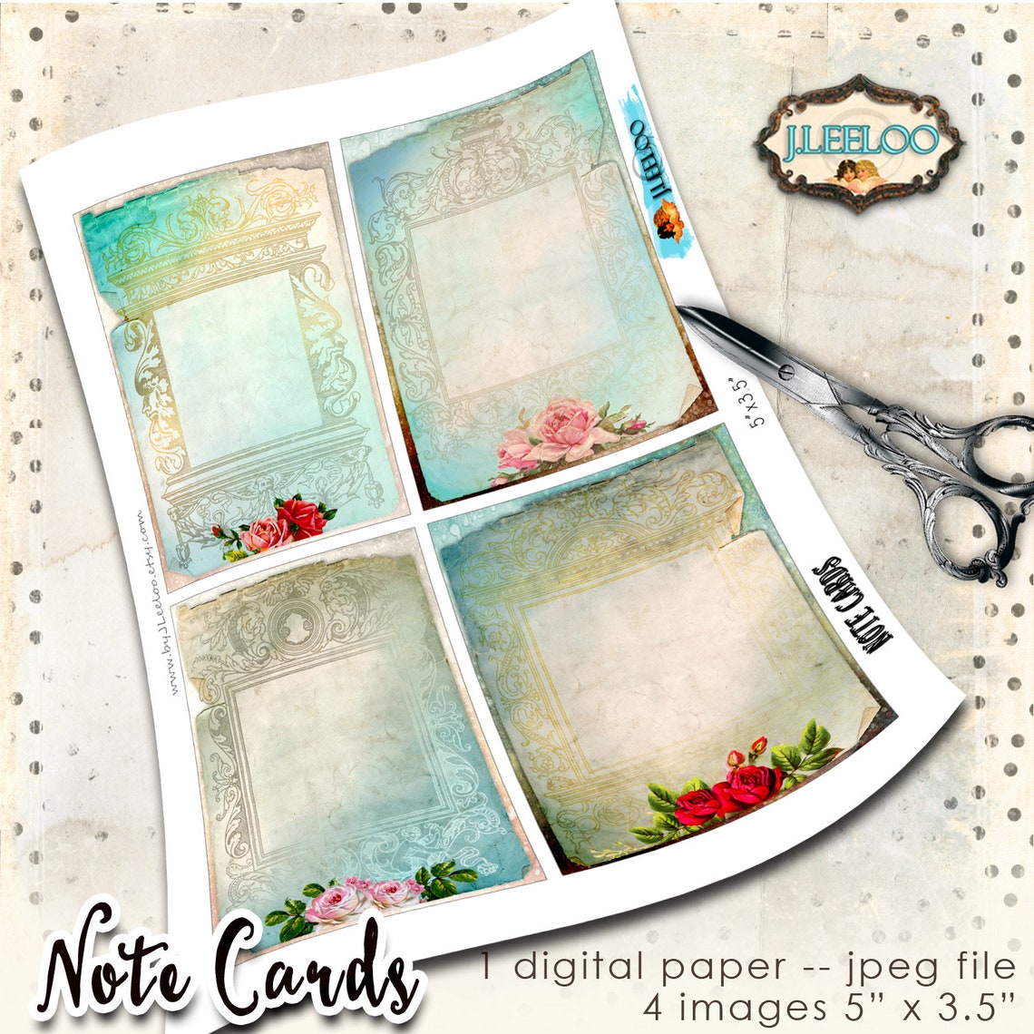 NOTE CARDS Shabby Chic Editable Digital Note Pad Ledger | Etsy