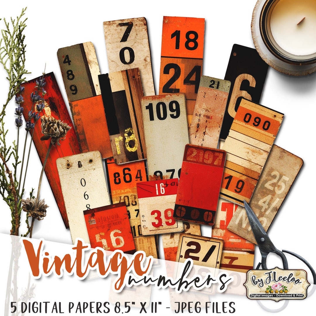 VINTAGE NUMBERS Labels Printable Steampunk Industrial Supplies | Tag ...