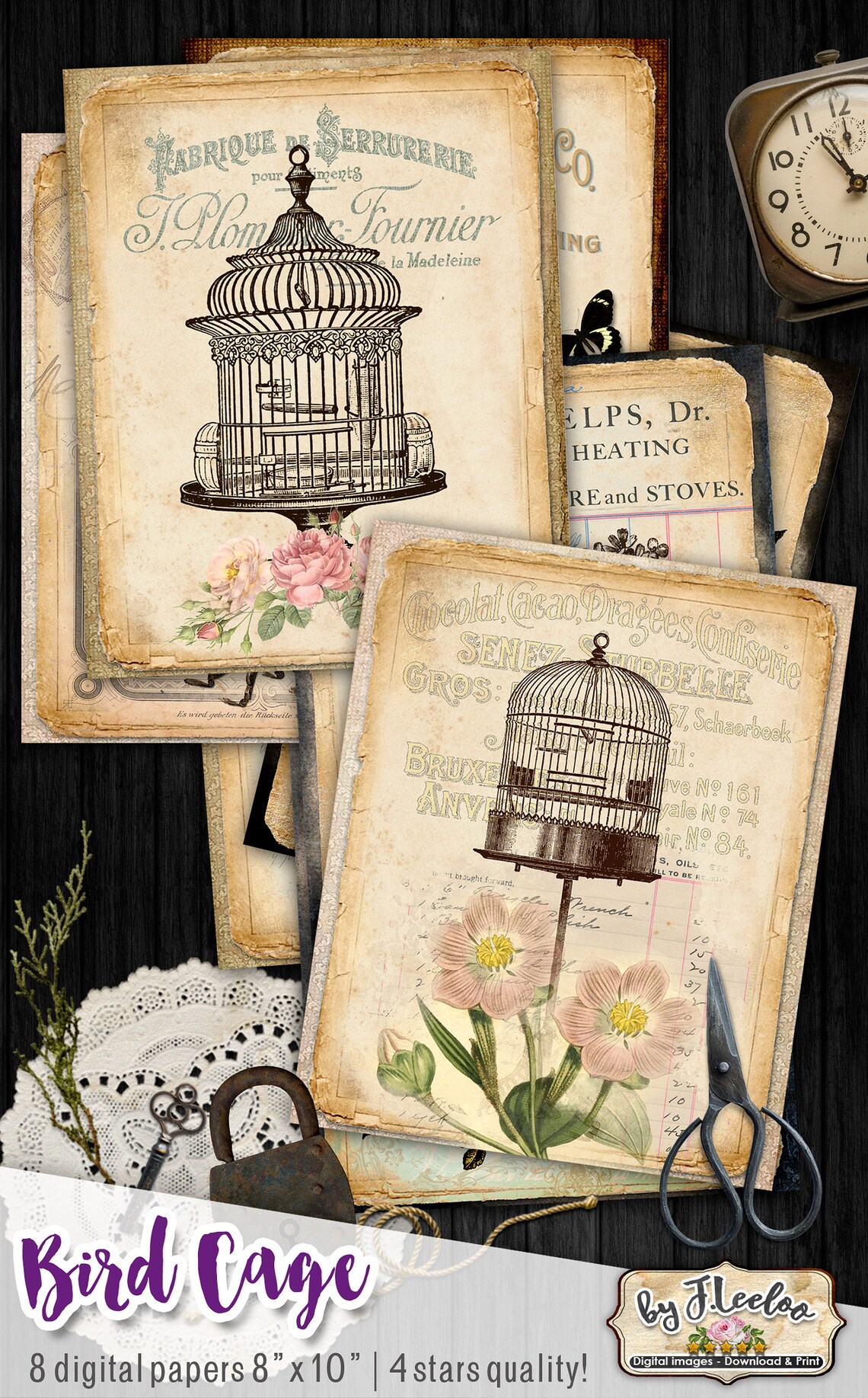 BIRD CAGE Digital Papers 8x10 Inch Large Victorian Vintage - Etsy