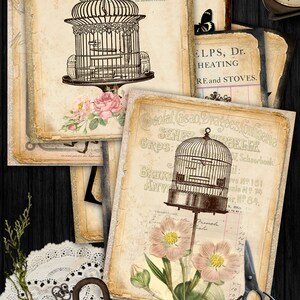 BIRD CAGE Digital Papers 8x10 Inch Large Victorian Vintage Journal Art ...