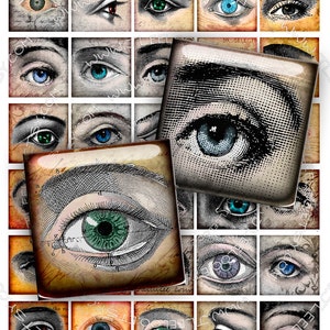 Digital Collage EYES 1.5 Inch Square for Magnet Stickers Pendant Craft ...