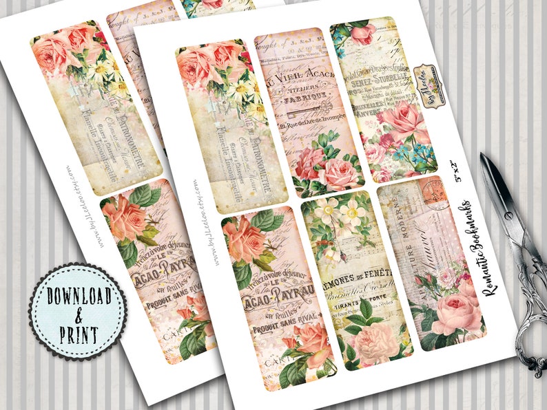 ROMANTIC BOOKMARKS printable paper victorian digital collage | Etsy