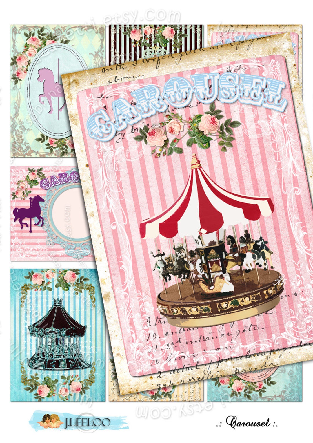 CAROUSEL Printable Atc Aceo Size Digital Collage Sheet Striped ...