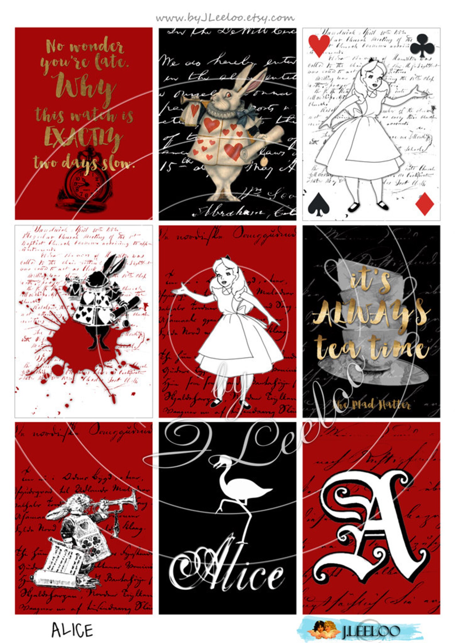 ALICE Printable Atc Card Digital Collage Sheet Wonderland - Etsy