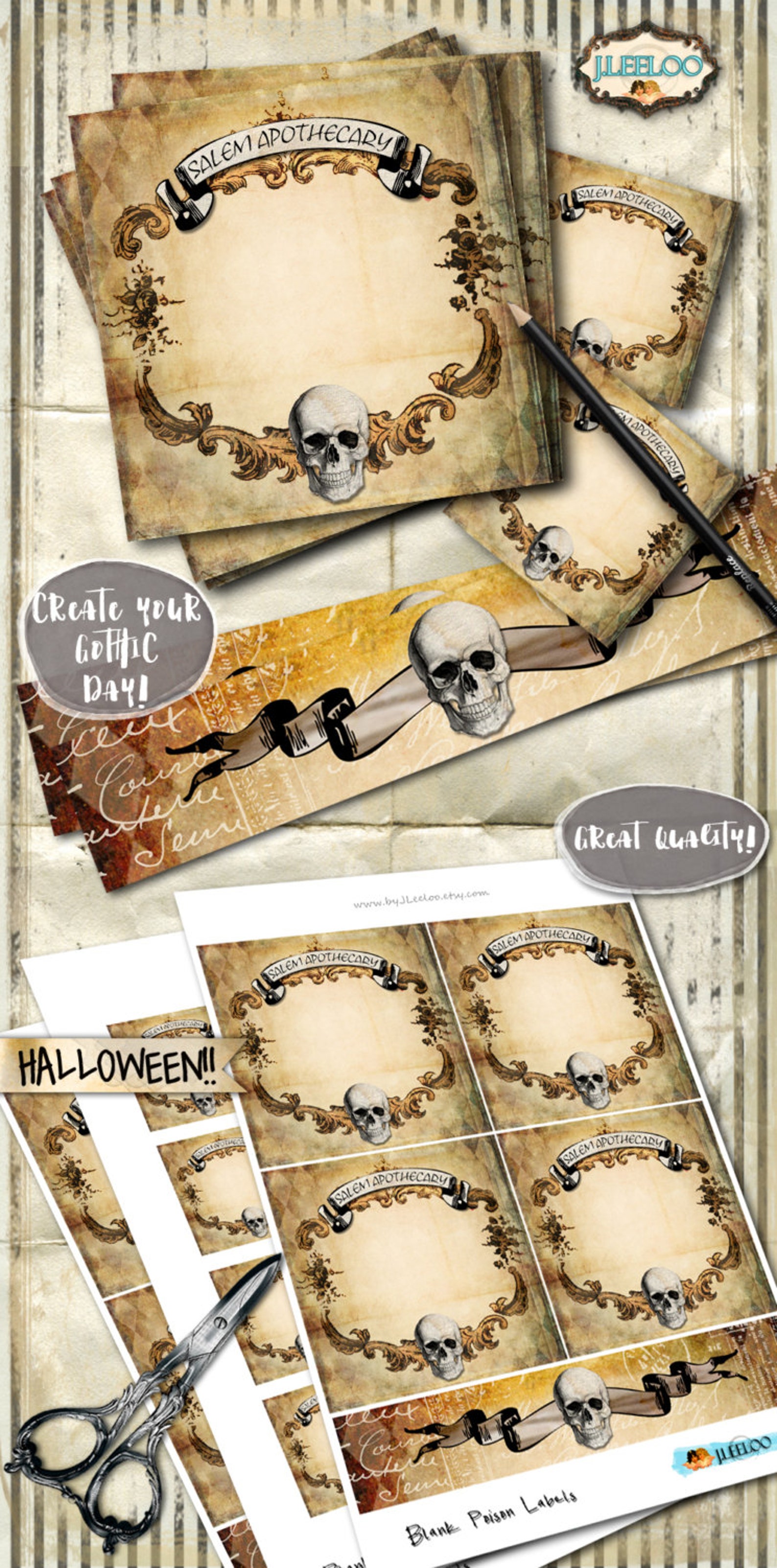BLANK POISON Labels 4x4 Inch Gothic Halloween Digital Collage Sheet ...