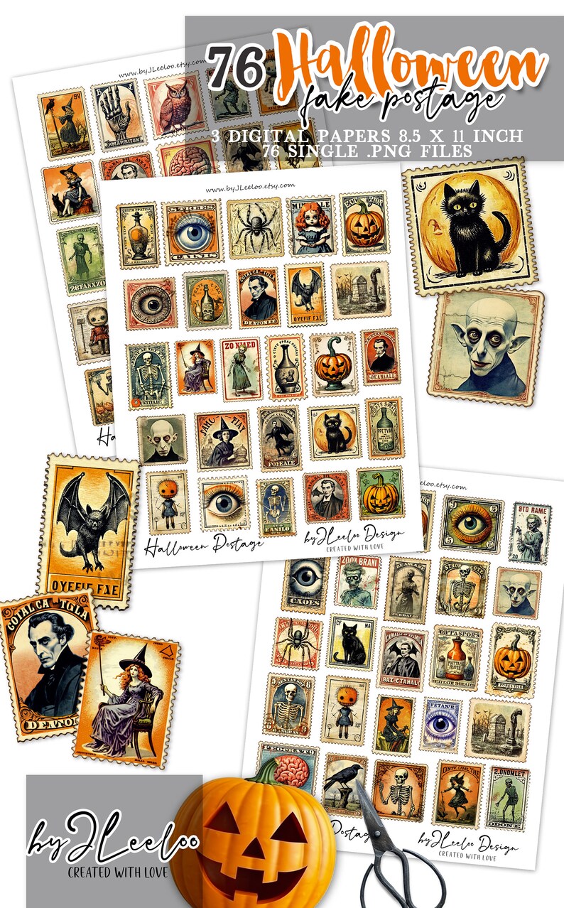 HALLOWEEN POSTAGE Fake Stamp Creepy Supplies Png Printable Vintage ...