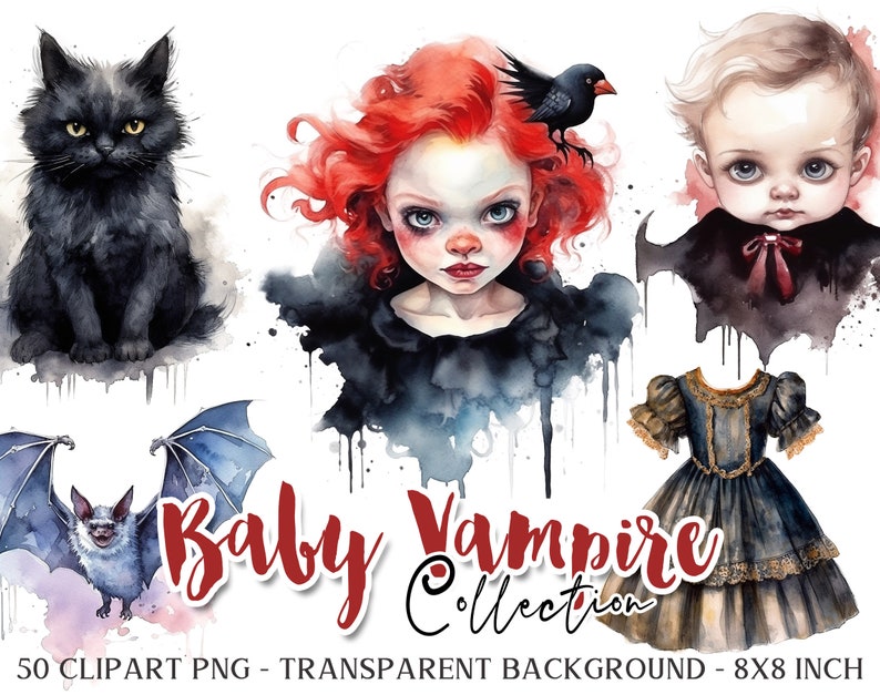 BABY VAMPIRE 50 Png Watercolor Clipart | Horror Scrapbook Junk Journal ...