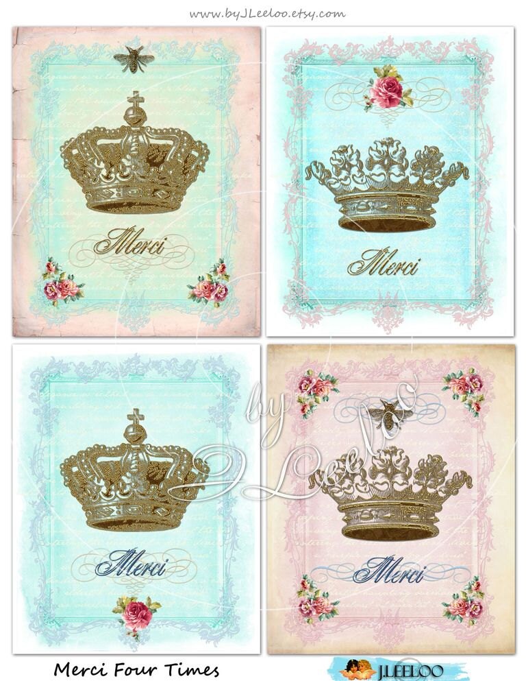 MERCI 4 TIMES 4x5 Inch Digital Paper French Crown Postcard - Etsy