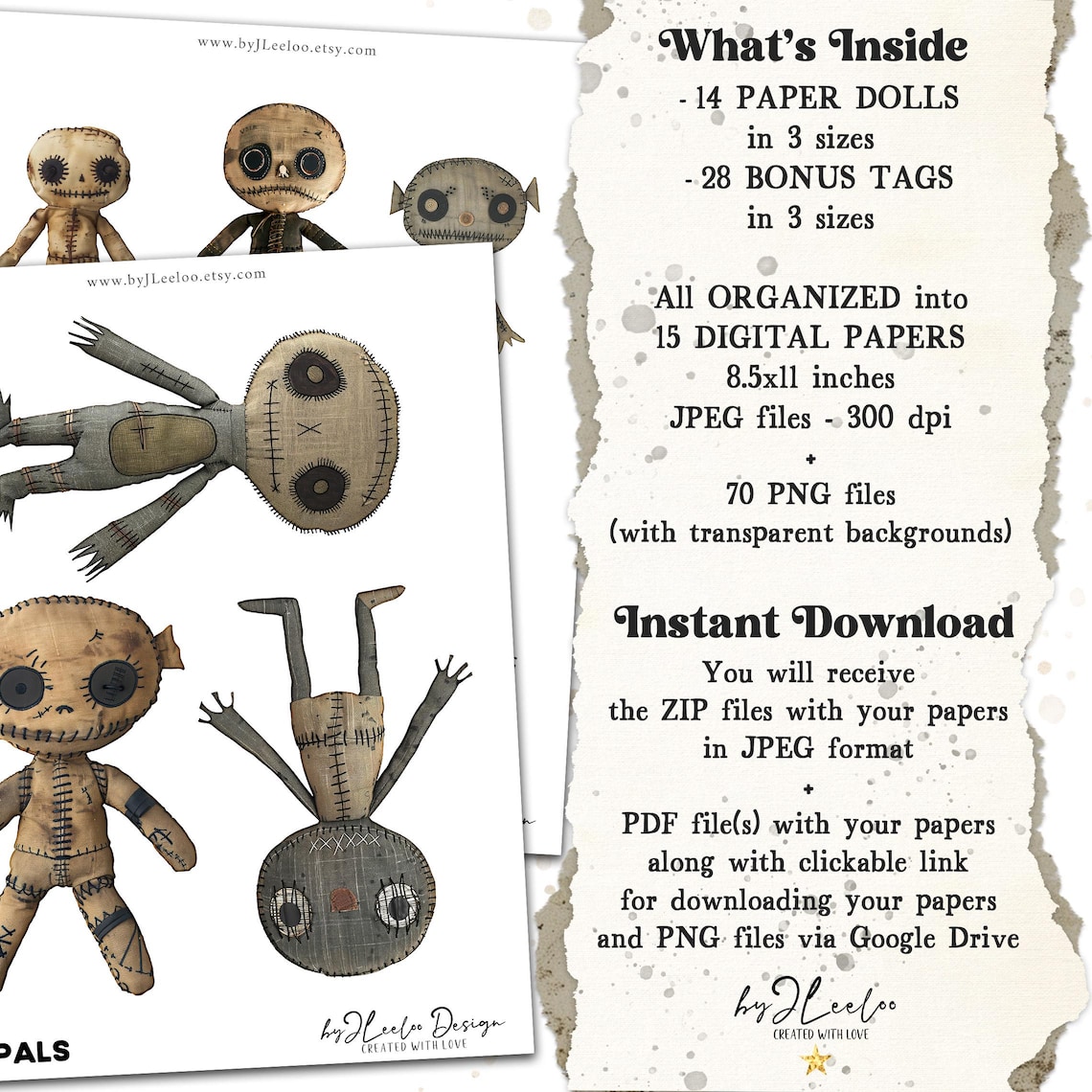 HEX PALS 14 Halloween Voodoo Dolls 3 Sizes | Halloween Monster Paper ...