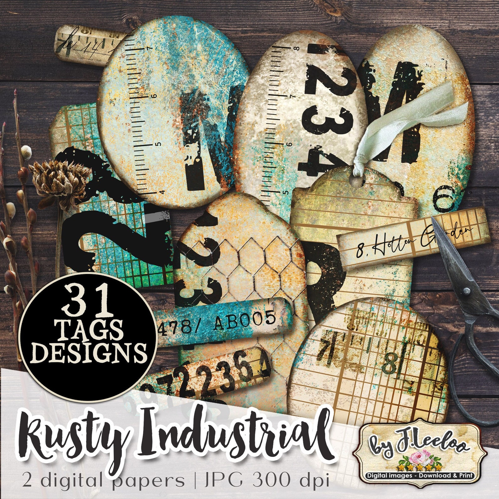 RUSTY INDUSTRIAL Tags Printable Steampunk Vintage Ephemera Junk Journal ...