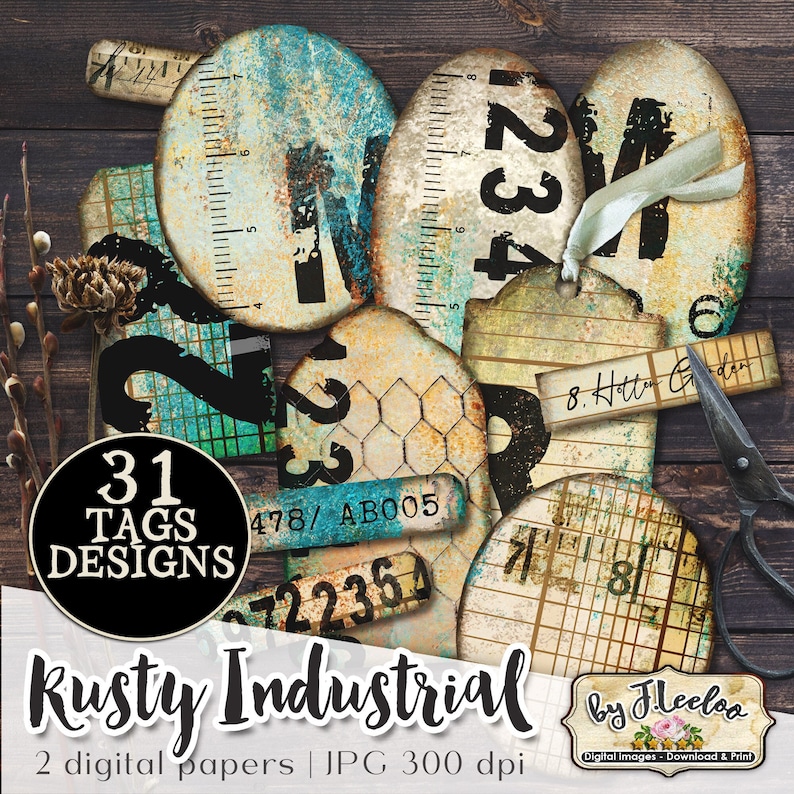 RUSTY INDUSTRIAL Tags Printable Steampunk Vintage Ephemera - Etsy