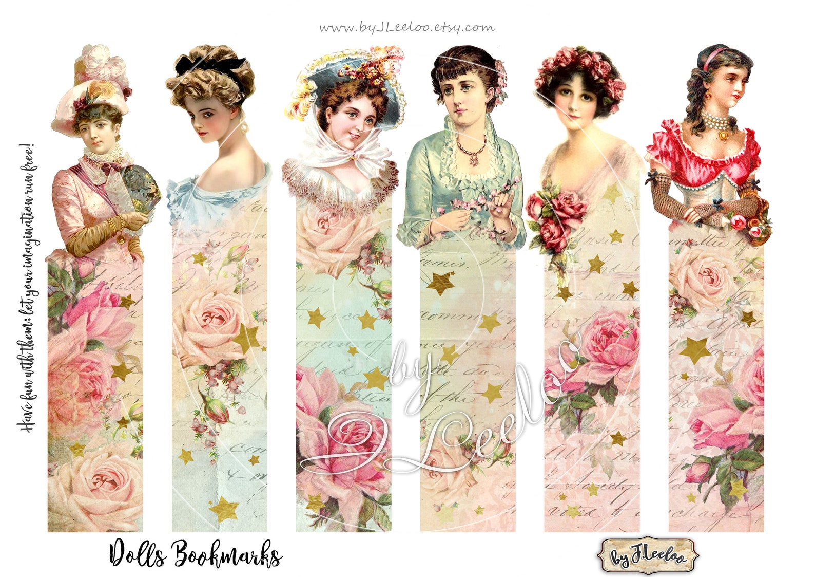 DOLLS BOOKMARKS Printable Paper Victorian Digital Collage | Etsy UK